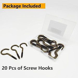 Allkeen 20 Pcs Stainless 2.36 Inches Screw Hooks for Outdoor String Lights, Ceiling Hooks for Hanging Plants, Christmas Lights & Patio Lights Hooks, Bronze
