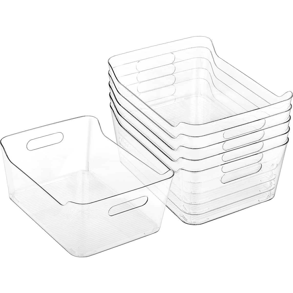 Tiawudi 6 Pack Plastic Storage Bins, X-Large Pantry Organizer, Clear Storage Containers and Organizer Bins, Multi-Use Bins for Home, Kitchen and Cabinet