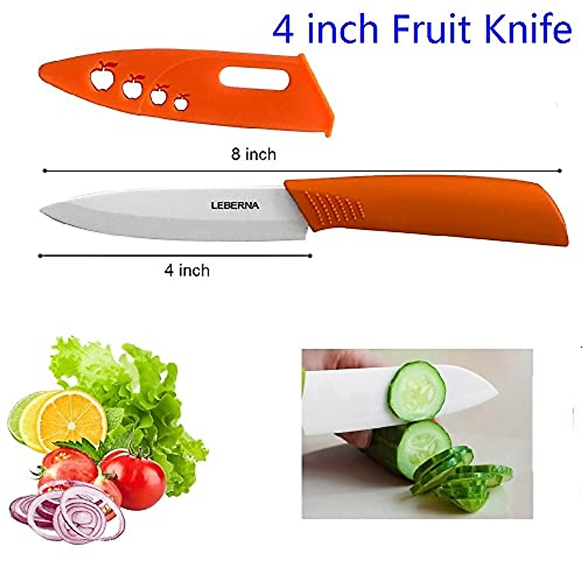 Ceramic Knife Set Ceramic Knives Set for Kitchen Ceramic Kitchen Knives Colored w Sheath 6" Bread Knife 6" Chef Knife 5" Utility Knife 4" Fruit Knife 3" Paring Knife 1 Peeler Colorful Rust Free Proof