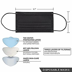 100 Pcs Black Disposable Face Masks - Adults Protective Masks, 3 Ply Breathable Non-Woven Face Mask