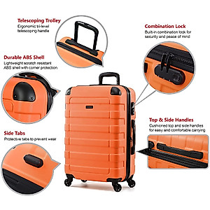 Hipack Hardside 3-Piece Spinner Luggage Set, Orange, One_Size