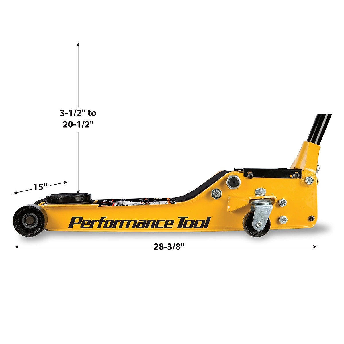 Performance Tool W1645 Professional Low-Profile Swiveling Floor Jack, 3.5-Ton Capacity, Lift Range 3-1/2-Inch to 20-1/2-Inch