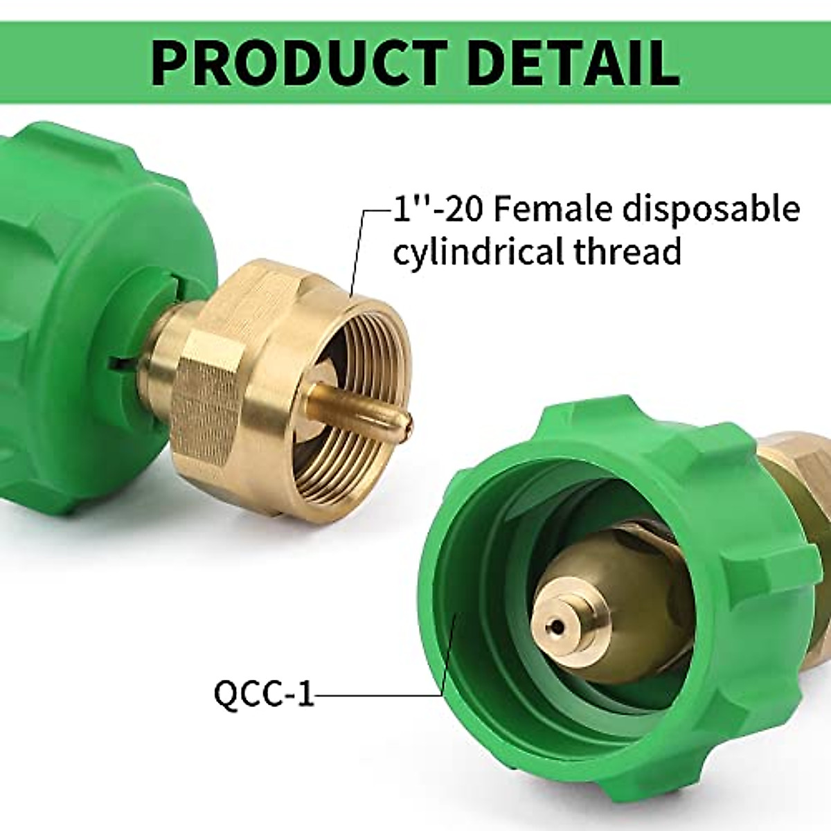 Flameweld Propane Refill Adapter - Fits QCC1/Type1 Propane Tank Adapter Gas Cylinder Tank Coupler and 1 LB Throwaway Disposable Cylinder, Solid Brass Regulator Valve Accessory, Green