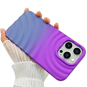 Womdakon Compatible with iPhone 13 Pro Max Phone Case Girls Cute Gradient Bicolor Crimp Wave Pattern Soft Silicone Shockproof Camera Protective Back Cover Slim Phone Case for Women - Purple Gray