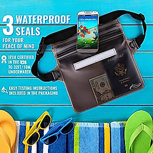AiRunTech Waterproof Pouch | Way to Keep Your Phone and Valuables Safe and Dry | for Boating Swimming Snorkeling Kayaking Beach Pool Water Parks (2 Phone Cases(Clear) + 2 Fanny Packs(Black+Gray))