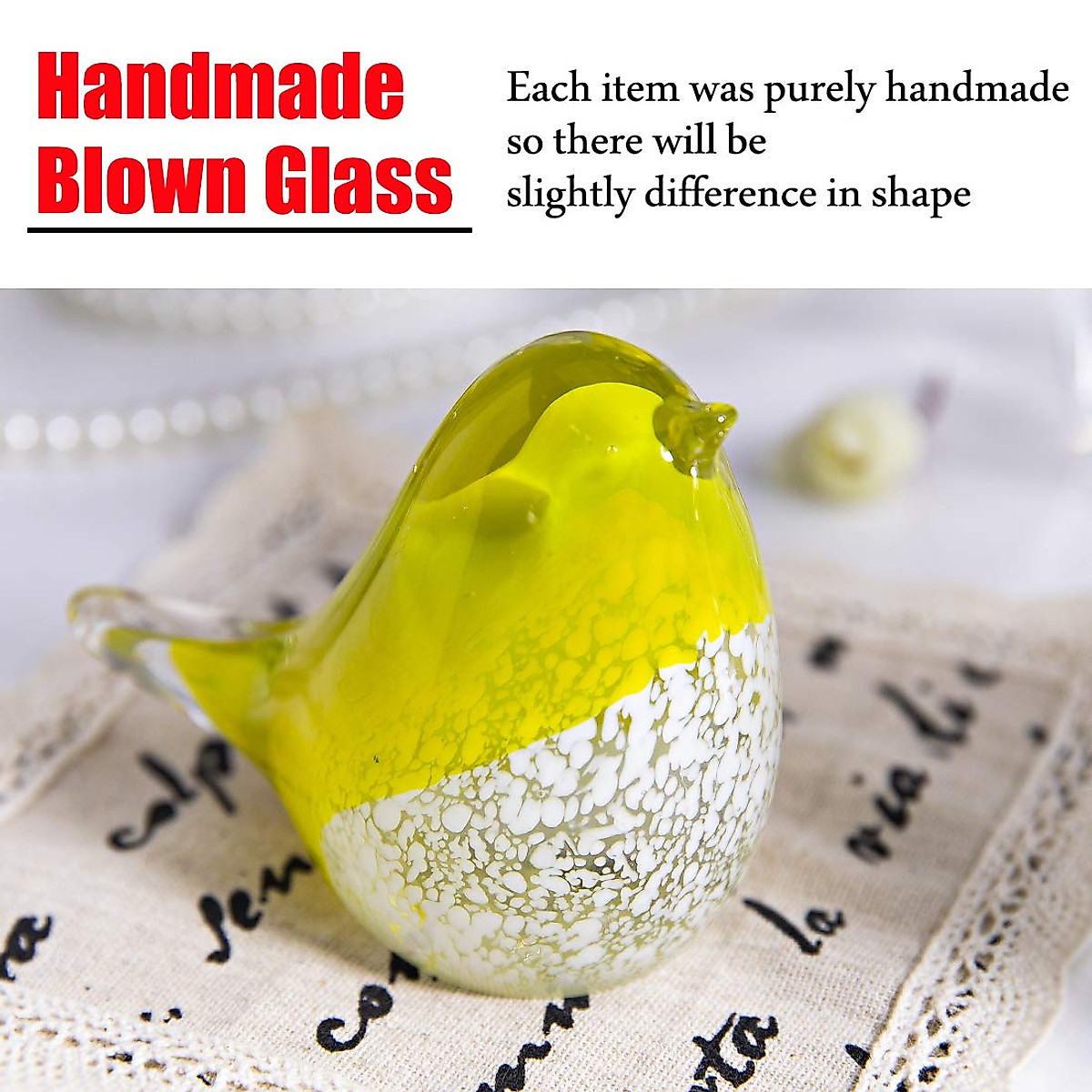 QFkris Qf Handmade Bird Blown Glass Figurine Gift for Christmas, Birthday Home Decor Yellow Paper Weight