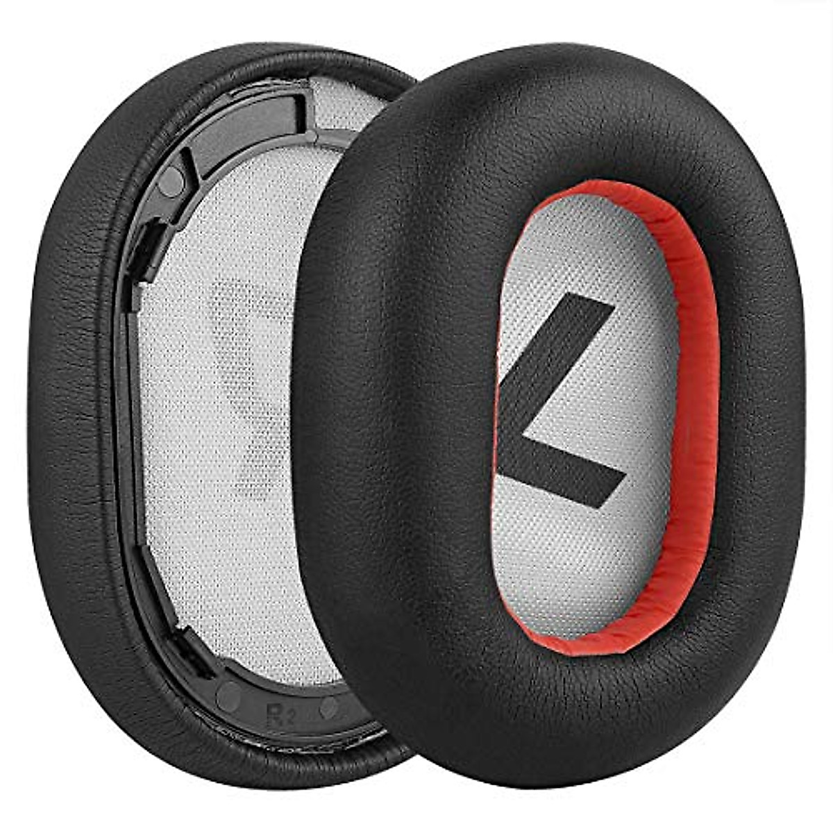 Geekria QuickFit Protein Leather Replacement Ear Pads for Plantronics BackBeat PRO 2, BackBeat PRO 2 Special Edition, Voyager 8200 UC Headphones Ear Cushions, Headset Earpads, Ear Cups (Black/Red)