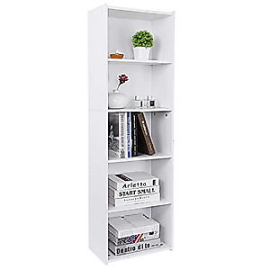 Nouva 5-Shelf Bookcase 52 Inch Wood Bookshelf Freestanding Open Shelf Bookcases Storage Rack Shelf for Living Room Study Office Bedroom White