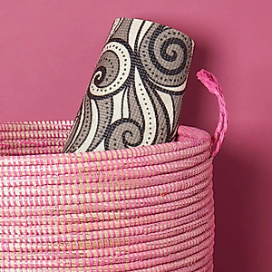 Senegalo 17" Small Woven Storage Basket (Pink Hooded)