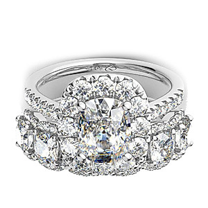 Jeulia Oval Cut Engagement Ring Set for Women Halo Sterling Silver Bridal Wedding Ring White Diamond Cubic Zirconia Eternity Band Ring with 3.95 ct Primary Stone,5.75ct Side Stone (6)