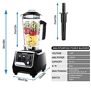 Professional Countertop Blender, 2200W High Power Commercial Blender for Shakes and Smoothies with 70Oz BPA Free Container, Built-in Timer Smoothie Maker Mixer for Crushing Ice, Frozen Dessert