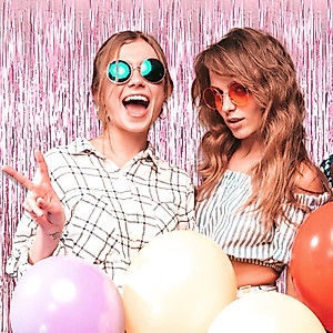 3 Pack Pink Foil Fringe Curtain Backdrop, 3.28Ft x 8.2Ft Metallic Tinsel Foil Fringe Streamer Curtains for Photo Booth, Christmas Day, Thanksgiving, Wedding, New Year Party Decorations