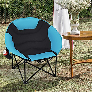Giantex Folding Camping Chair Moon Saucer Chair Lightweight Sofa Chair Round Beach Chair with Soft Padded Seat, Cup Holder, Back Bag and Metal Frame Chairs for Hiking, Camping, Fishing or Picnic