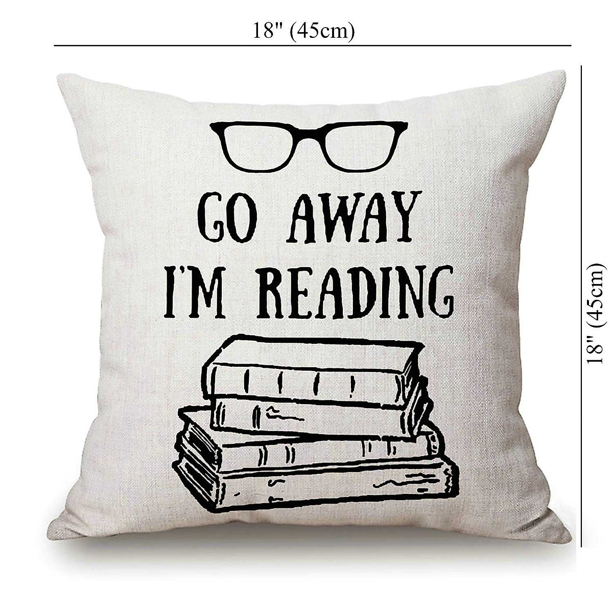 Book Lover Reading Books Club Librarian Black Glasses Go Away I'm Reading Cotton Linen Throw Pillow Case Home Decorative Cushion Cover for Sofa Couch Bedding 18x18 Inches