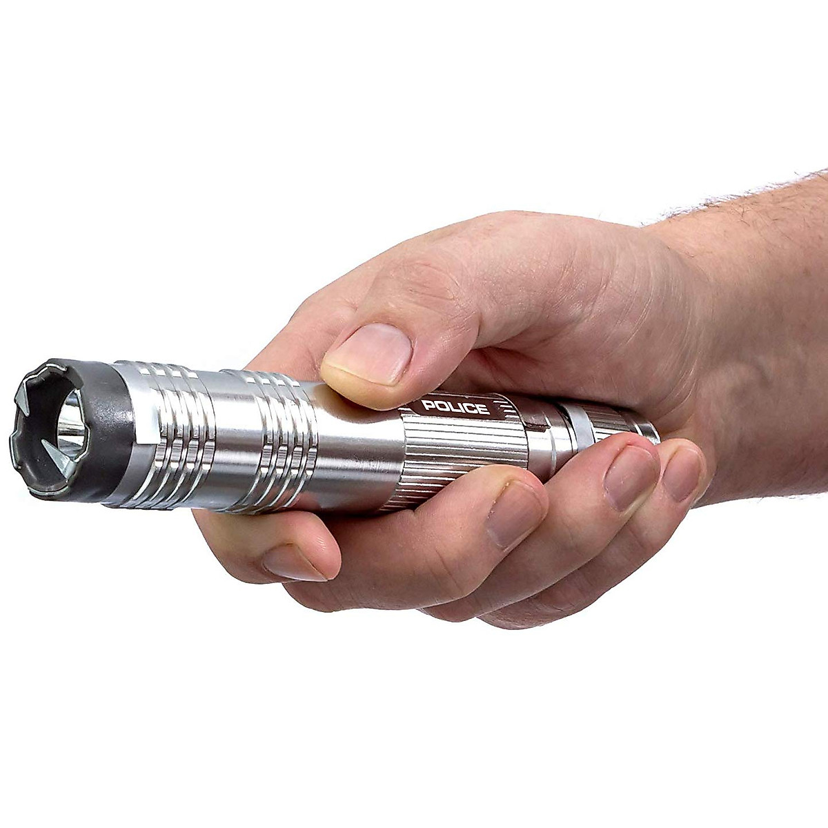 POLICE Stun Gun M12 - Aluminum Mini Rechargeable with LED Flashlight, Silver