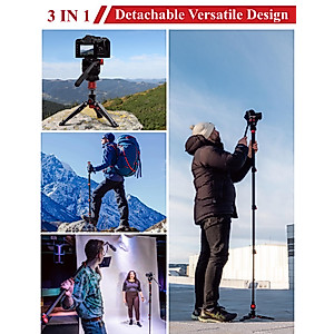 IFOOTAGE 71" Carbon Fiber Monopod Cobra 3 C180F, Camera Monopod Lightweight for Travel, Professional Video Monopod with Tripod Base, Max Load 10KG