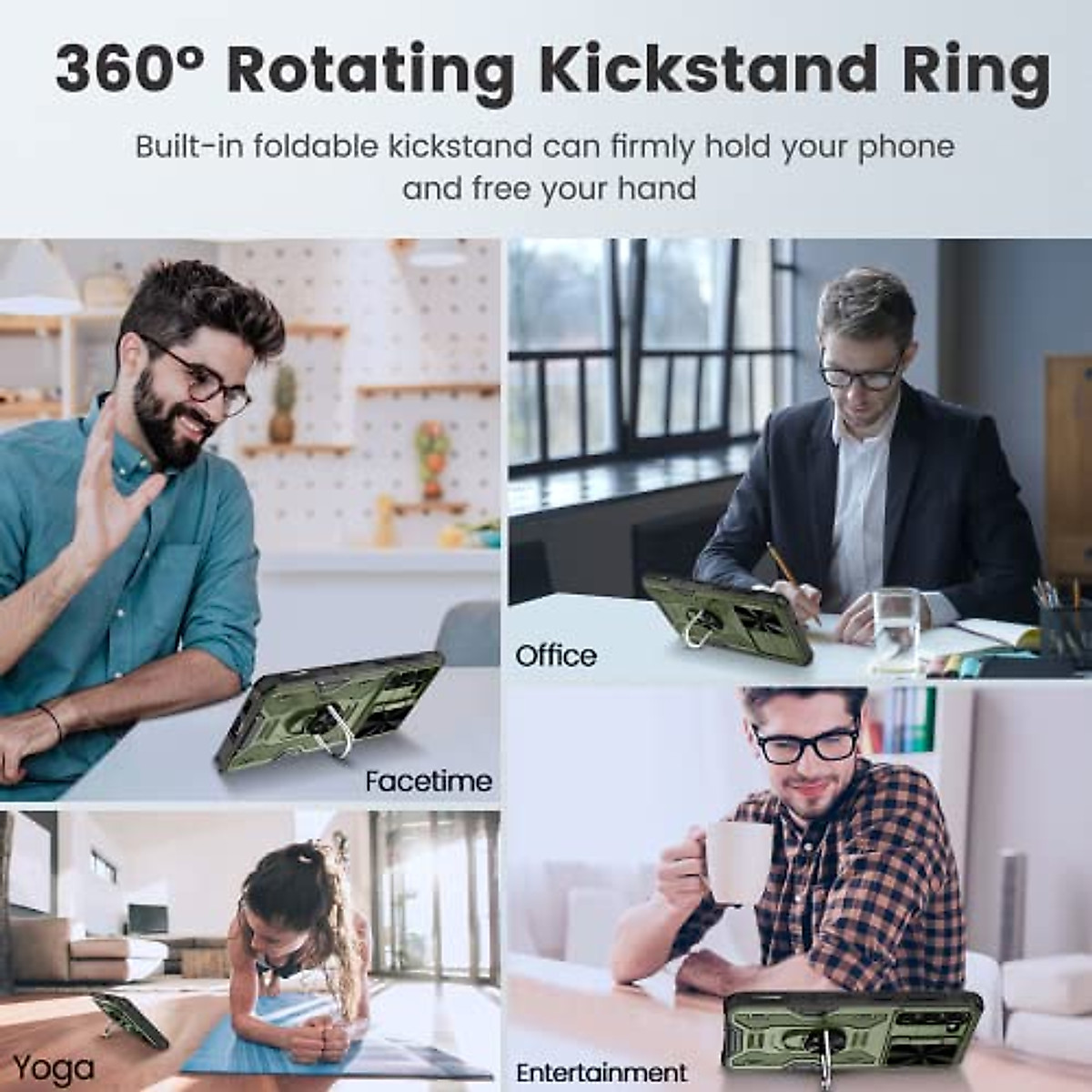 Caka for Samsung Galaxy S23 Case, S23 Case with Slide Camera Cover & Kickstand with Built-in 360° Rotate Ring Stand Magnetic Protective Case for Galaxy S23 5G- Green