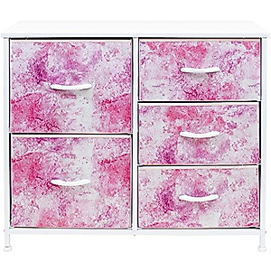 Sorbus Dresser with 5 Drawers - Bedside Furniture & Night Stand End Table Dresser for Home, Bedroom Accessories, Office, College Dorm, Steel Frame, Wood Top (Tie-Dye Pink)
