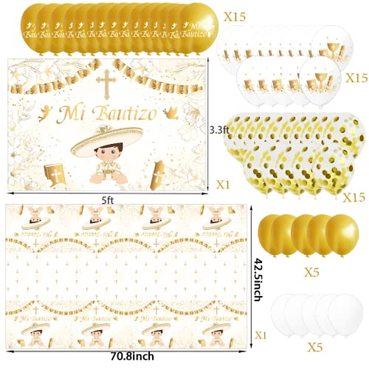57Pcs Mi Bautizo Banner Backdrop Balloons Arch Garland Tablecloth Kit for He God Bless Baby Boy Baptism Party Decorations First Communion Decor Christening Celebration Accessories Gender Photo Background