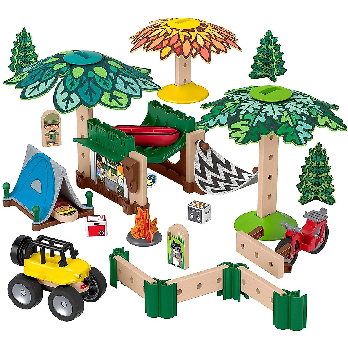 Fisher-Price Wonder Makers Design System Soft Slumber Campground - 60+ Piece Building and Wooden Track Play Set for Ages 3 Years & Up