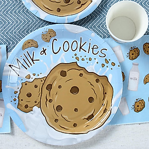 Milk & Cookies Party Supplies - Serves 24. Dinner, Dessert Plates, Cups, Napkins. Chocolate Chip Cookie Birthday Decorations for Kids, Boys, Girls & More