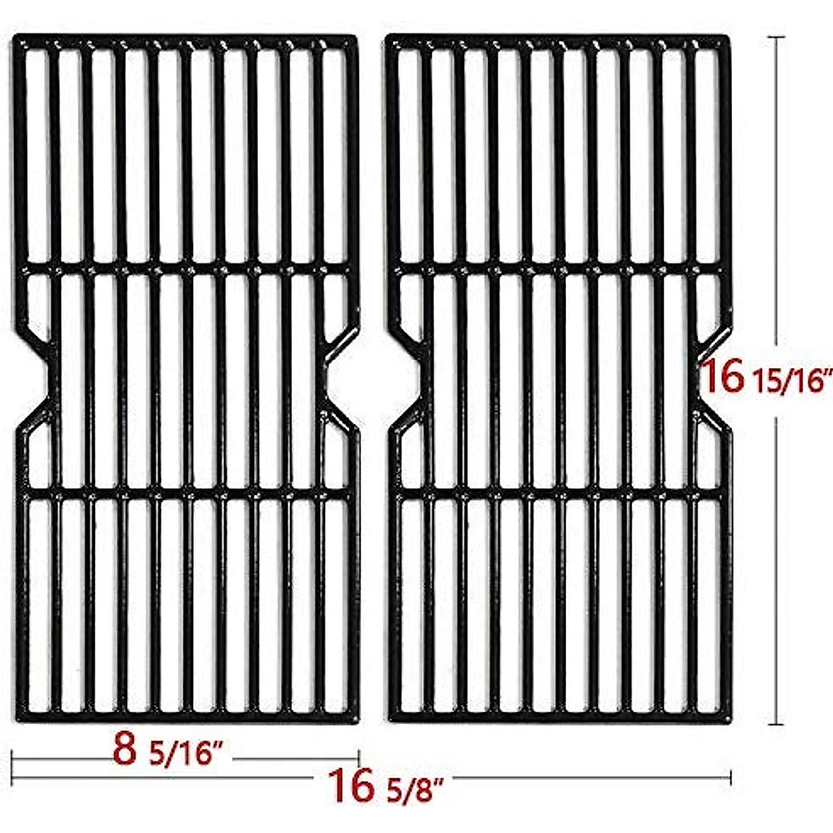 Hongso Grill Parts Replacement for Nexgrill Evolution 720-0864M 2 Burner Grill, 16 15/16" Cast Iron Grill Grates Heat Plates Burner Tubes Included