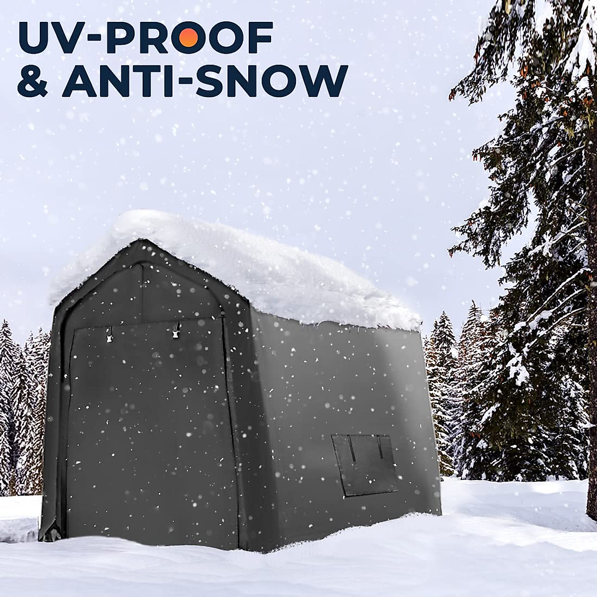 PEAKTOP OUTDOOR 6x8 ft Heavy Duty Anti-Snow Storage shelter, Waterproof Portable Storage Shed with Front and Rear Roll-Up Zipper Entry Doors and 2 Roll-Up Side Windows, Gray