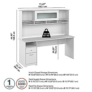 Bush Furniture Cabot 72W Computer Desk with Hutch, White