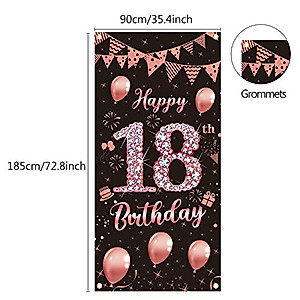 Lnlofen 18th Birthday Door Banner Decorations for Girls, Large 18 Year Old Birthday Party Door Cover Backdrop Supplies, Happy Eighteen Birthday Poster Sign(Rose Gold)