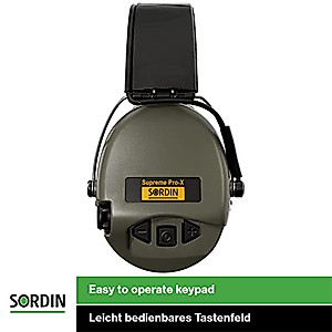 Sordin Supreme Pro-X Ear Defenders for Hunting & Shooting - Active & Electronic - Leather Band & Foam Kits - Green Ear Muffs