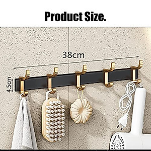 JIARY Coat Pegs Wall Mounted,Coat Hook with 5 Movable Hook for Coat Hat Towel Purse Robes Mudroom Bathroom Entryway,Black Gold,38 * 4.5cm