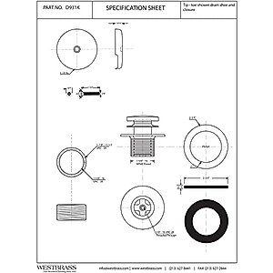 Westbrass D931K-62 1-3/8" Fine Thread Tip-Toe Bathtub Drain Plug Trim Set with One-Hole Overflow Faceplate and 1-1/2" Adapter Bushing, Matte Black