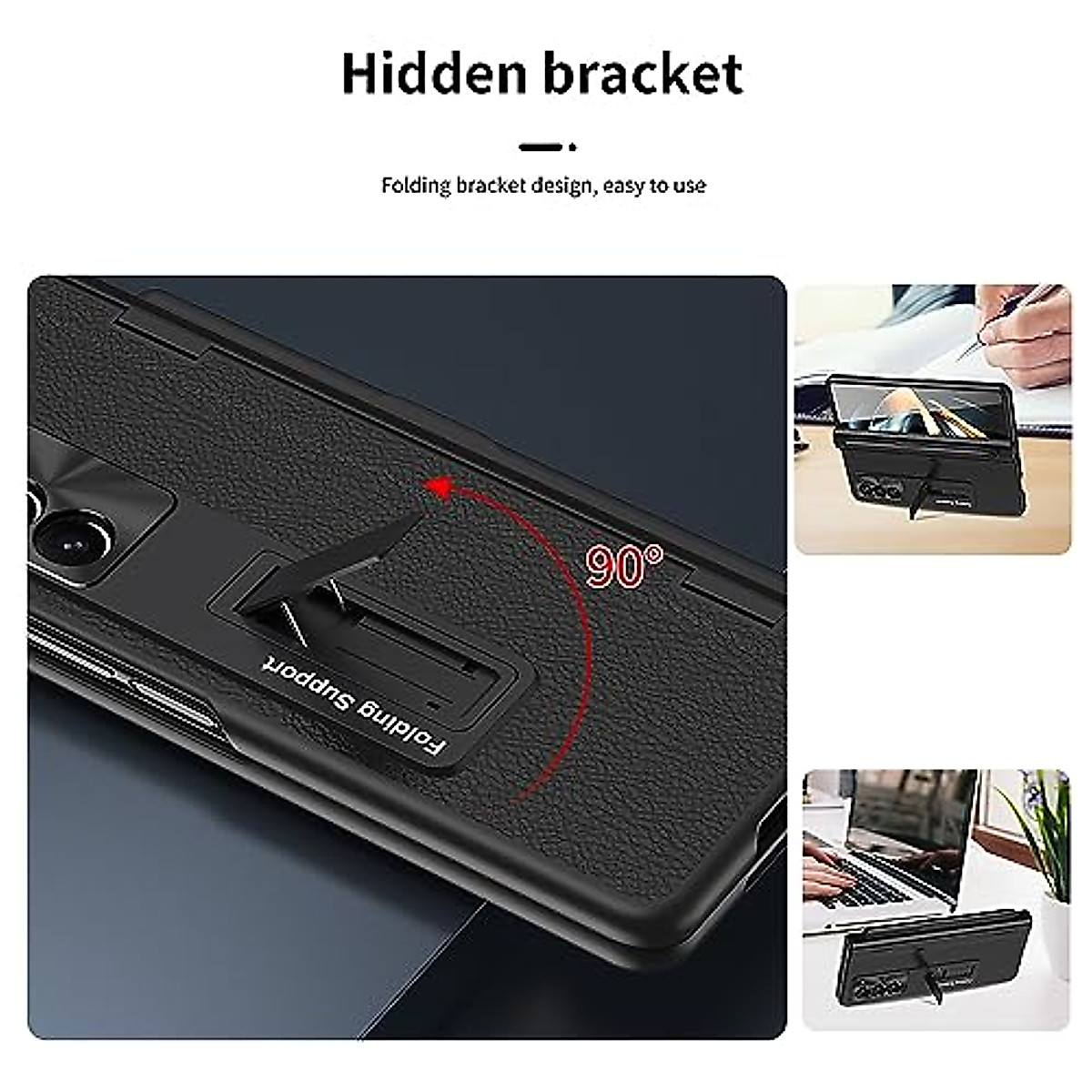 CCSmall for Samsung Galaxy Z Fold 5 5G Case with Screen Protector, S Pen Slot & Stylus Hinge Design Fine Leather Protective Phone Case with Kickstand Casefor Galaxy Z Fold5, Black