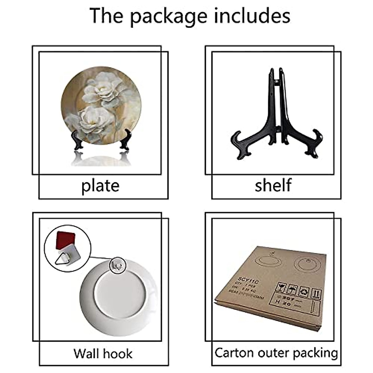 White and Gold Painting Decorative Plate Festival Gift Round Ceramic Plate for Living Room Bedroom Hallway Console Side Table Decor - 7 inches