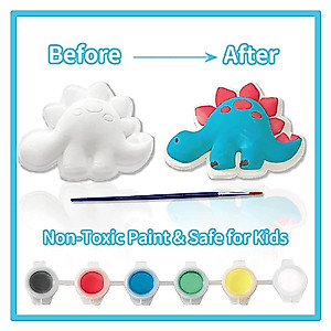 Funto Dinosaur Painting Kit for Kids, Paint Your Own Figurines with Magnet, 27 PCS Crafts Set, Ceramics to Paint, STEAM Projects Creative Activity DIY