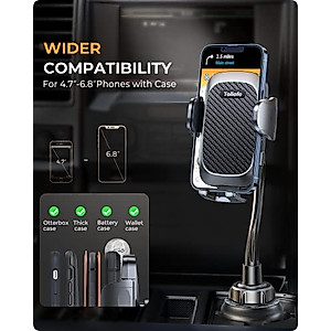 TOLLEFE 2-in-1 Cup Holder Phone Mount with Vent Clip, Cup Phone Holder for Car, [Adjustable Gooseneck & Ultra Stable], Car Phone Holder Mount for iPhone14 13 12 Pro Max, X XR Samsung S22 All Phones