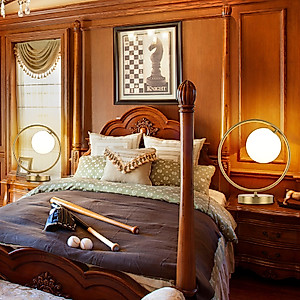 YHTlaeh Table Lamp Modern Globe Glass Desk Lamp Gold Reading Lamp Moon Shape Metal Table Light for Bedroom Living Room Office G9 Base