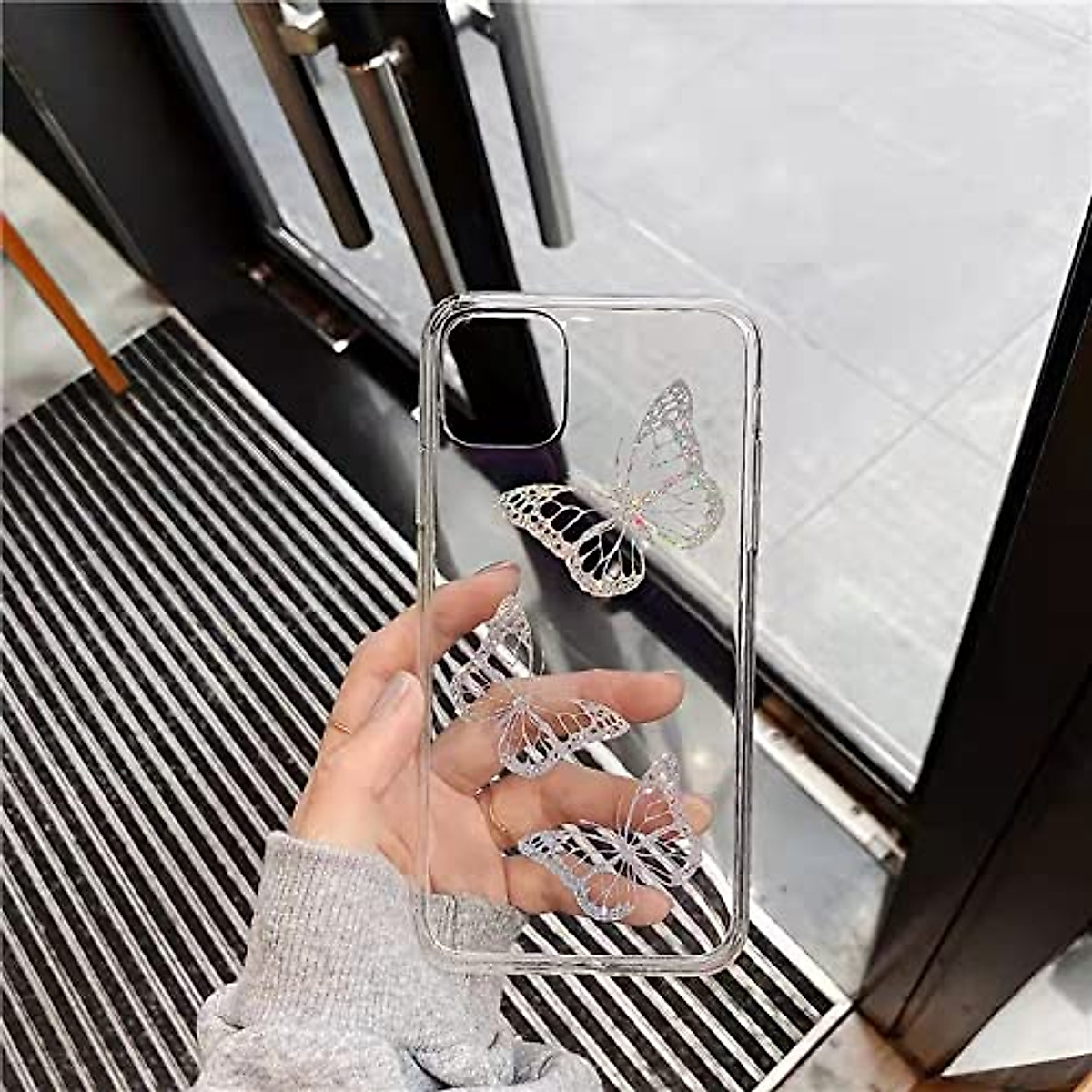 LUSAMYE iPhone 14 Pro Max Case - Cute Butterfly Design, Clear Glitter Electroplated Cover with Screen Protector for Girls & Women