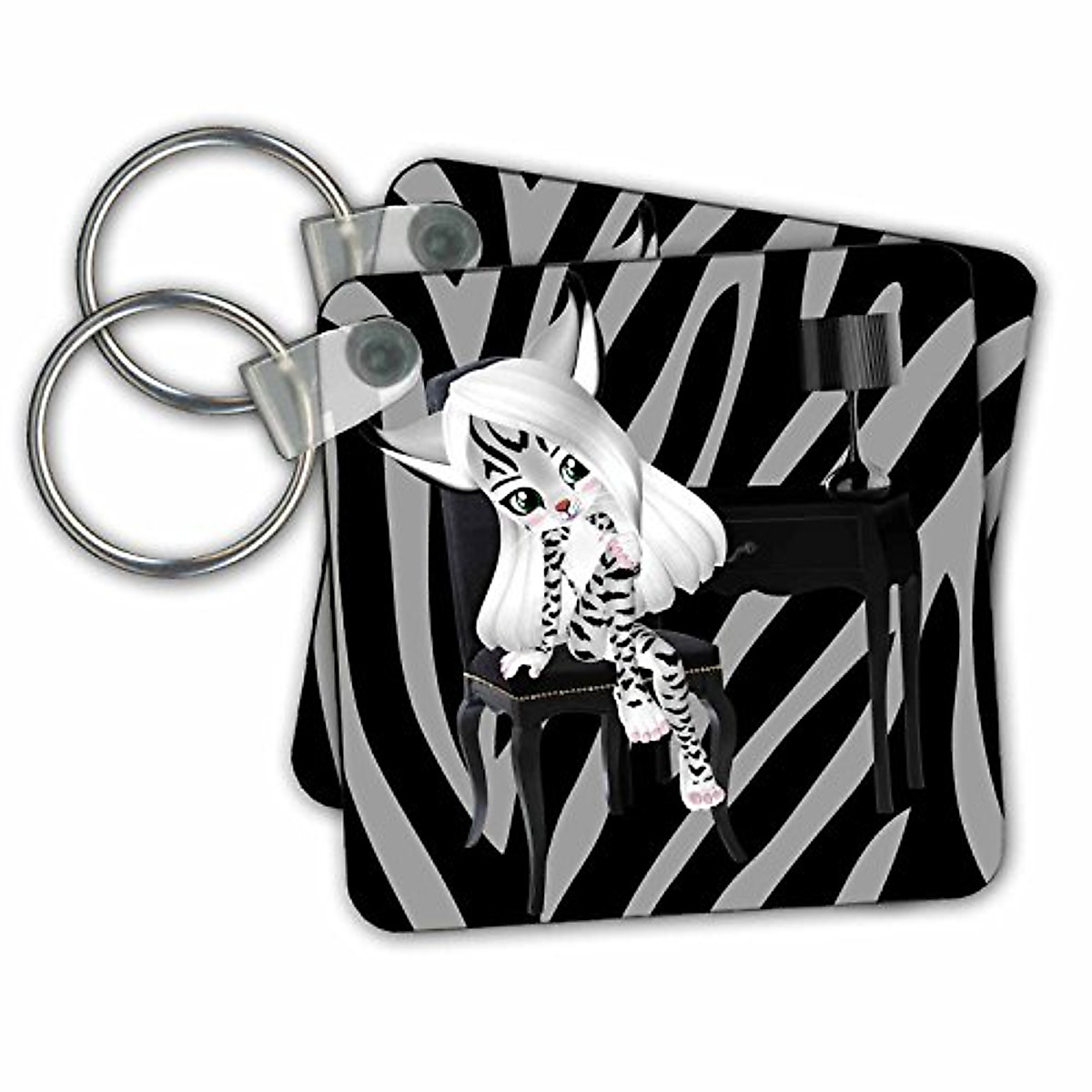 3dRose Zebra Print Cute Zebra Girl On a Chair for Girls Key Chains, Set of 2 (kc_173010_1)