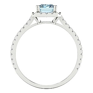 Clara Pucci 1.98 ct Emerald Cut Solitaire Halo Genuine Natural Aquamarine Engagement Promise Anniversary Bridal Ring 18K White Gold 3.5