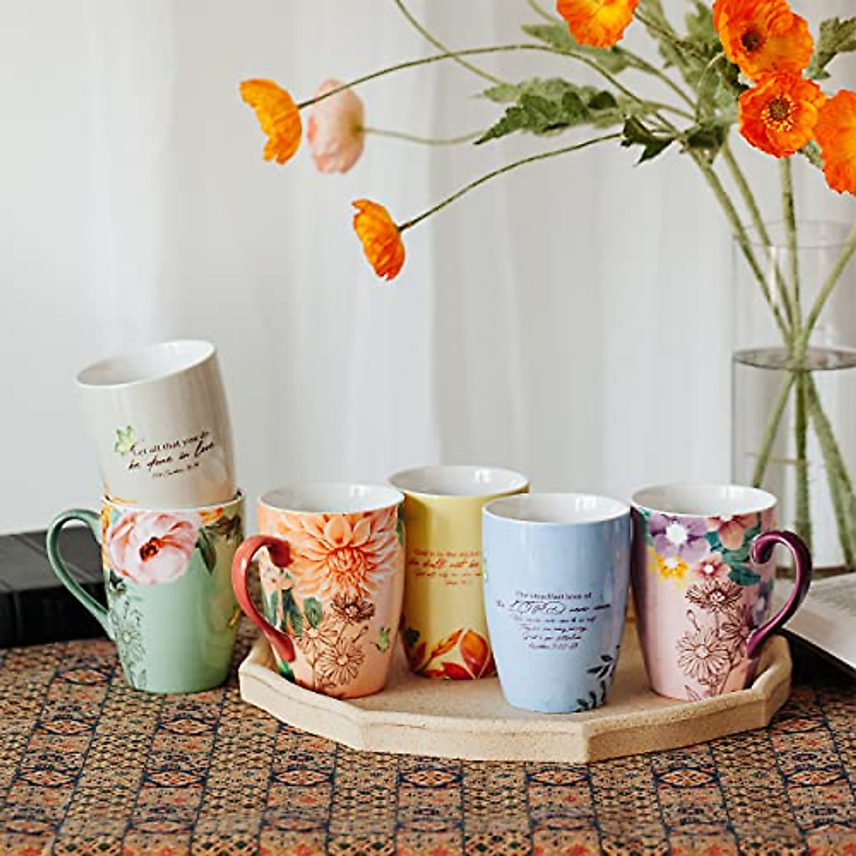 BTaT- Christian Coffee Cups, Set of 6, 12oz, Bible Verse Mugs, Christian Mugs, Bible Mug Set for Women, Christian Gifts, Inspirational Mugs for Women, Scripture Coffee Cups, Cups with Biblical Message