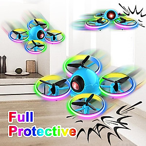 Dwi Dowellin Mini Drone for Kids, 4.9 Inch Small Flying Toys Drones with LED Light One Key Take Off Spin Flips RC Mini Drones Nano Quadcopter Long Flight Time Drones for Beginners and Adults, Blue