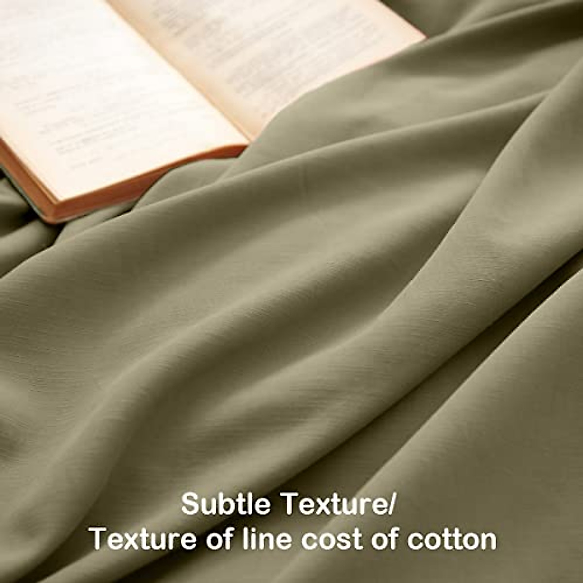 Olive Green Linen-Textured 55% Viscose from Bamboo 45% Cotton Duvet Cover Set, Pre-washed Soft Breathable Queen Size Duvet Cover for Hot Sleepers, Natural Organic Duvet Cover with 2 Pillowcases