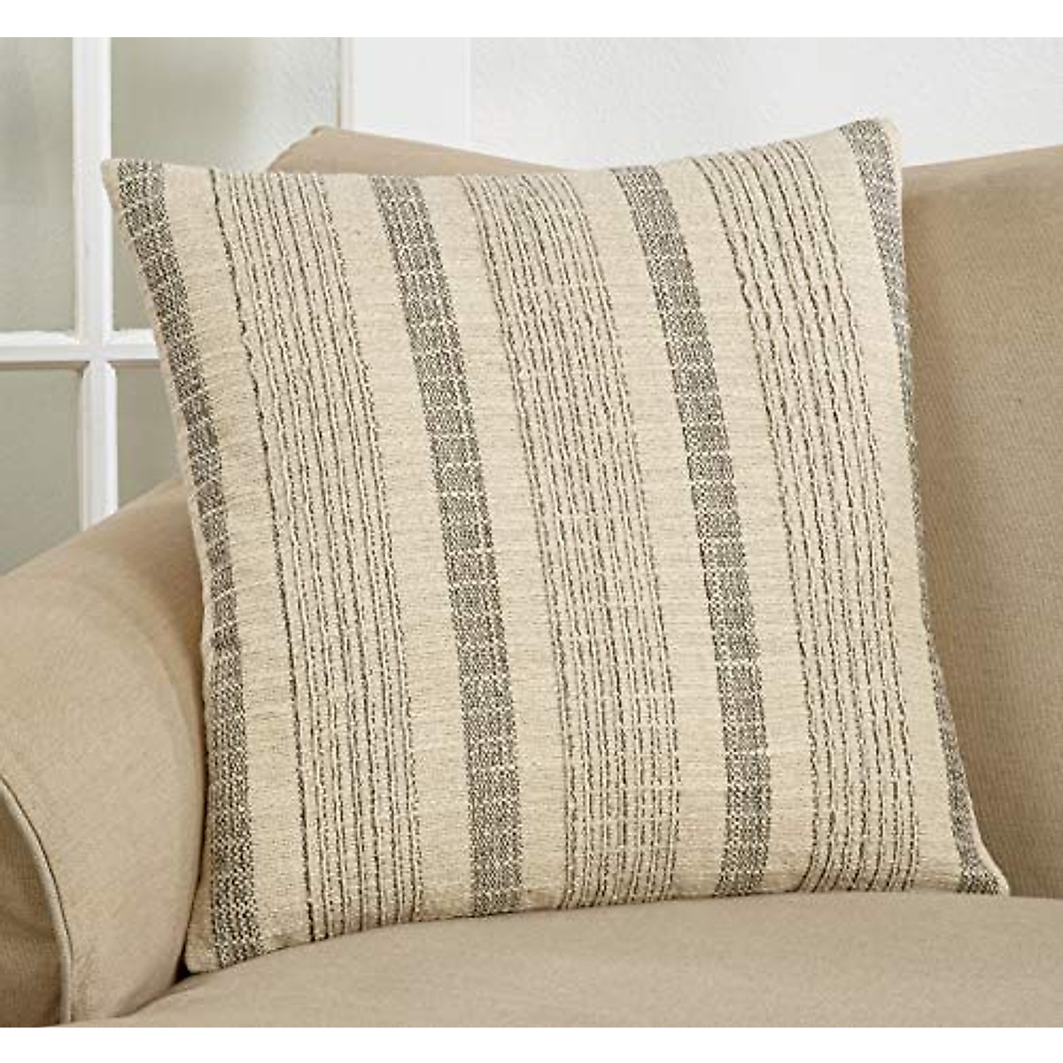 Saro Lifestyle Alexandria Collection Woven Striped Poly Filled Throw Pillow, 22", Ivory