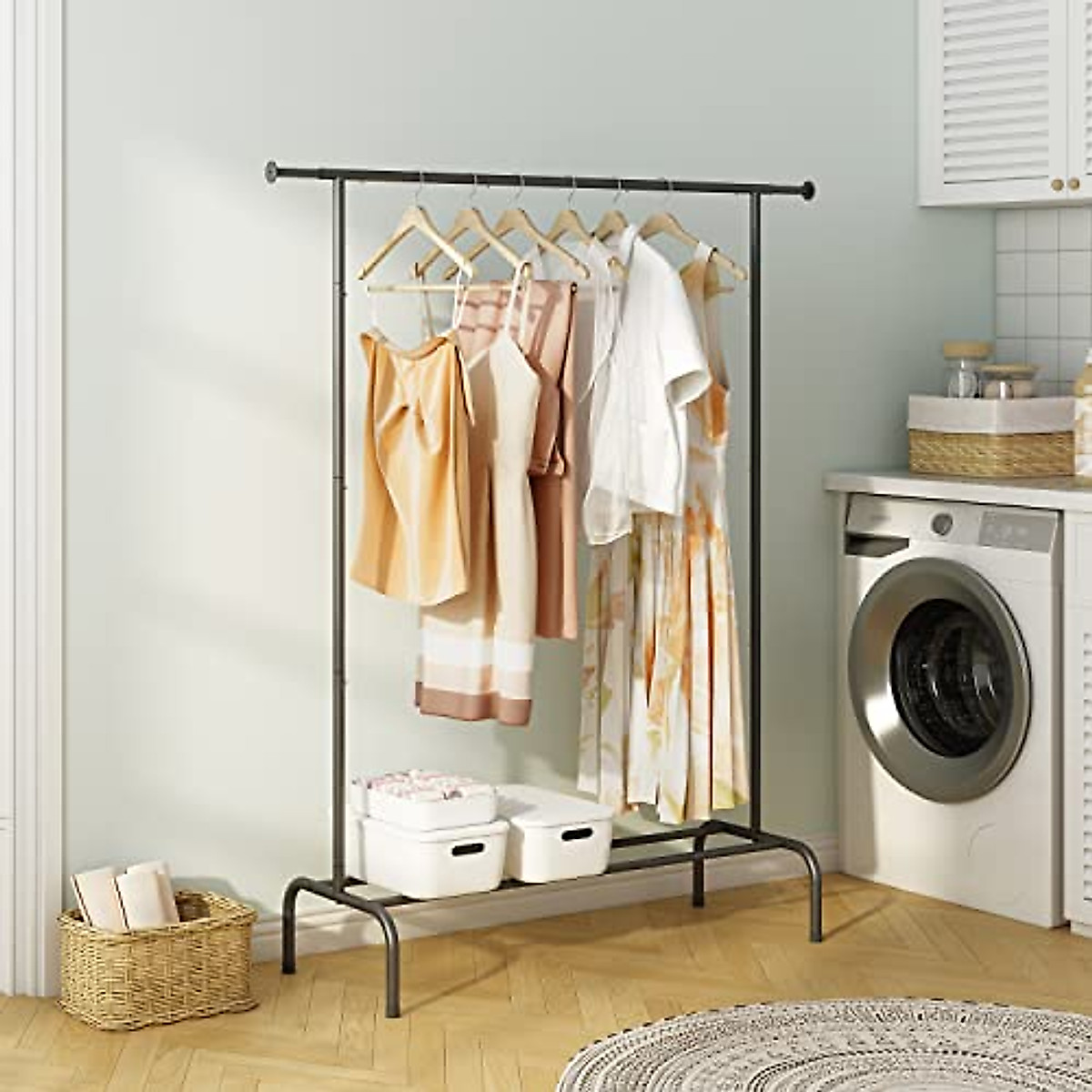 Gewudraw Clothes Rack, Metal Clothing Garment Rack, Extendable Freestanding Closet Wardrobe Rack Simple Clothing Organizer for Hanging Clothes