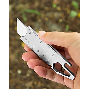 Tenchilon T394 Utility Knife, 10-in-1 Multi-Tool Retractable Pocket Knife, 3.94 inches Titanium Handle with Pry Bar, 10pcs Extra Replaceable SK5 Blades, Keychain Carry Box Cardboard Cutter EDC Knives