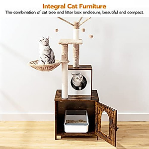 HOOBRO Cat Tree with Litter Box Enclosure, Wooden Cat Tower with Cat Hammock Condo, All-in-One Cat Furniture for Indoor Cats, Cat Litter Box Furniture Hidden, Versatile Cat Tree, Rustic Brown FG13MZ03