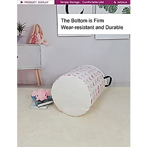INGHUA Laundry Hamper Large Canvas Fabric Lightweight Storage Basket/Toy Organizer/Dirty Clothes Collapsible Waterproof for College Dorms, Boys and Girls Bedroom,Bathroom(Pink hearts)