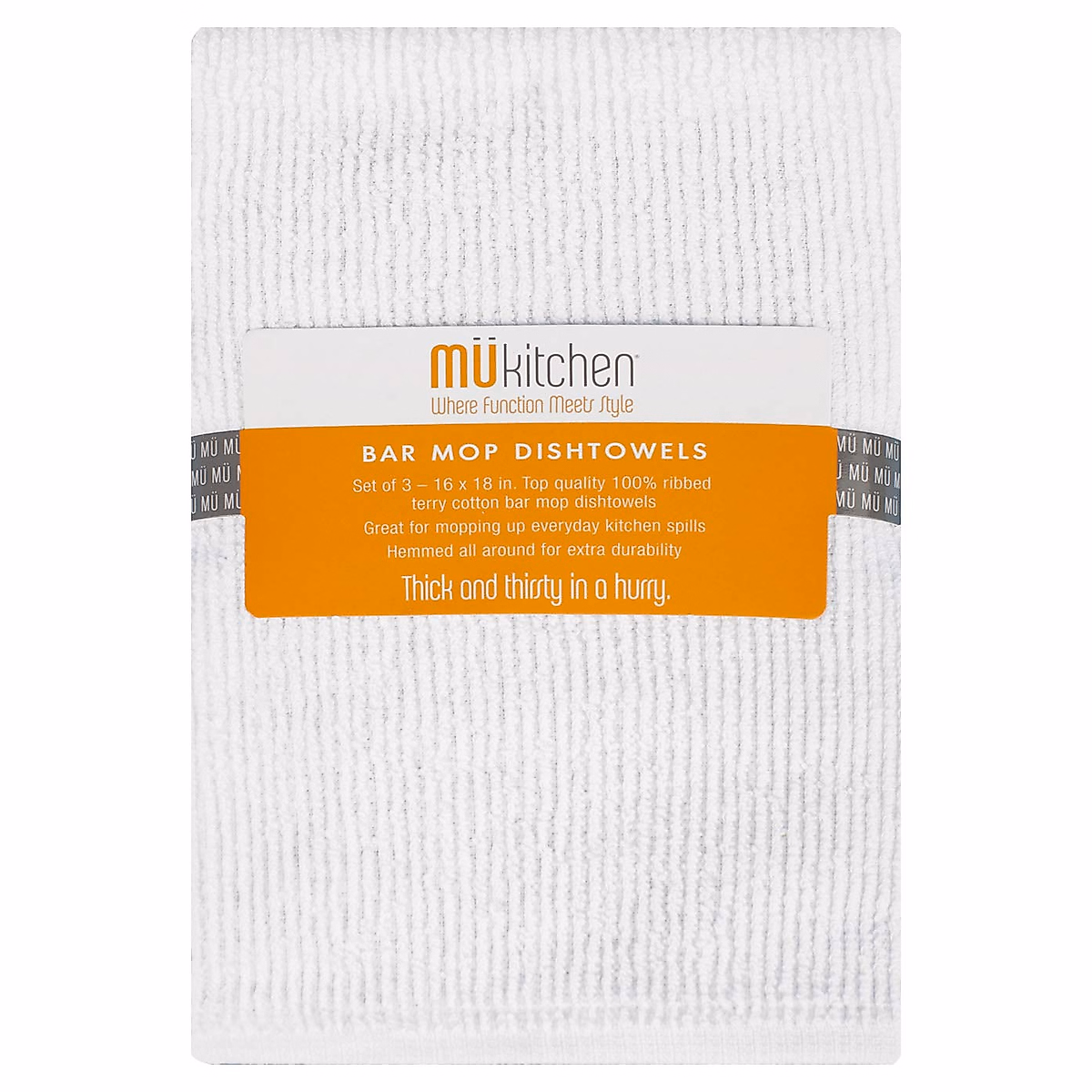MU Kitchen Cotton Bar Mop Dishtowel, Set of 3, White