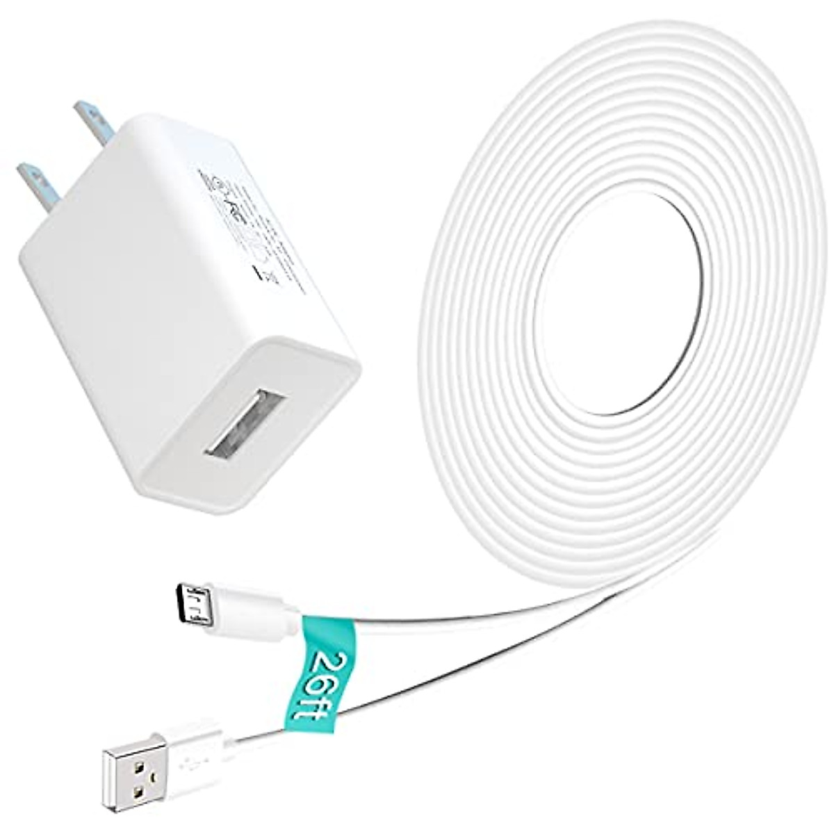 USB Charger with 16.4FT Power Extension Cable for Wyze Cam, Yi Camera,Oculus Go,Cloud Cam,Echo Dot Kid Edition,Nest Cam,Netvue,Blink,Furbo Dog Yi Dome Home Security Camera,Charging Supply Cord